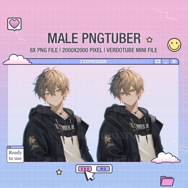 PNGTuber Male Model | Cute OBS Overlay Character | Blond Hair | Kawaii ...