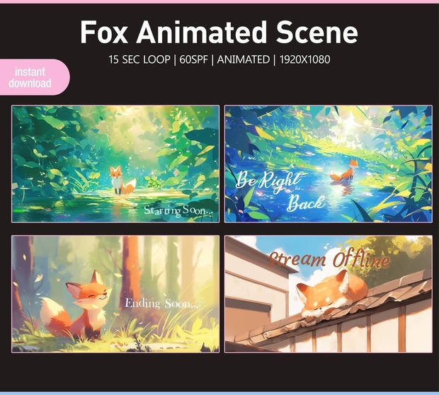 Fox Twitch Screens | 4 Animated VTuber Backgrounds | Digital download | Stream Starting | Be ...