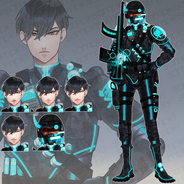 TRPG等立ち絵販売【全身】サイバー武装兵【表情5種/眼鏡差分】 - Azuma小売屋-Character Sales for tRPG - - BOOTH