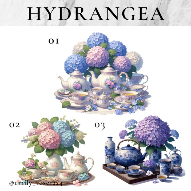 【カフェ素材】紫陽花のモダンなアフタヌーンティー/ hydrangea afternoon〈透過png〉 - EMILY SHOP - BOOTH