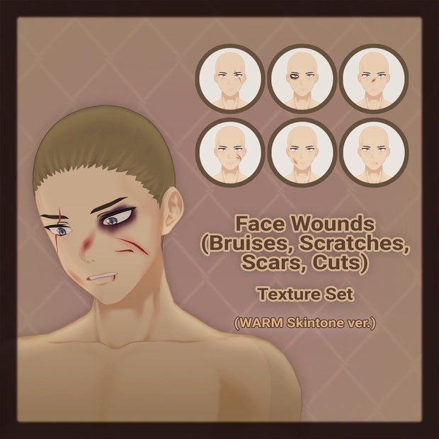 【VRoid Stable】 Face Wounds Texture Set (Bruises, Scratches, Scars, Cuts ...