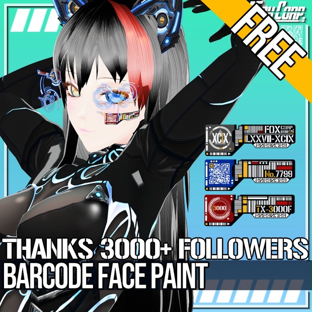 VRoid用 FREE! バーコードフェイスペイント - Barcode Facepaint - Fox Corp. - BOOTH