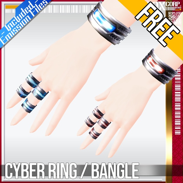 【発光可能】VRoid用 サイバーデザイン リング/バングル - Cyber Ring and Bangle - Fox Corp. - BOOTH