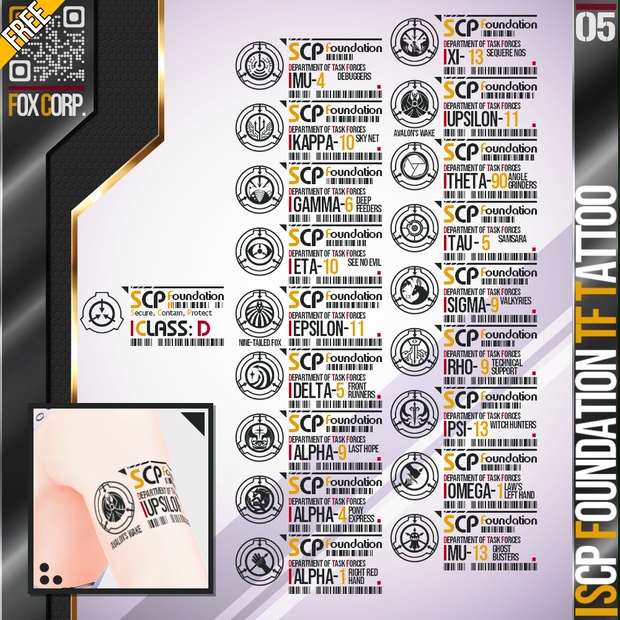 [FREE!] VRoid他用 SCP財団機動部隊ロゴタトゥー - SCP Foundation MTF Logo Tattoo - Fox Corp. - BOOTH