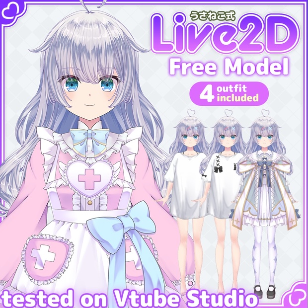 [Free] Silver-haired girl -4 costume set- [Live2D / VTuber free model] - Usanekomemory-EN- - BOOTH