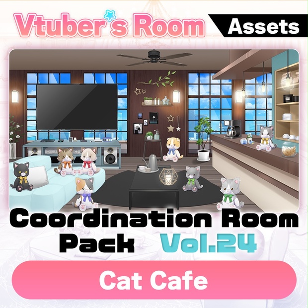 【Vtuber Custom Room】Coordination room pack Vol.24 [Cat Cafe] - Usanekomemory-EN- - BOOTH