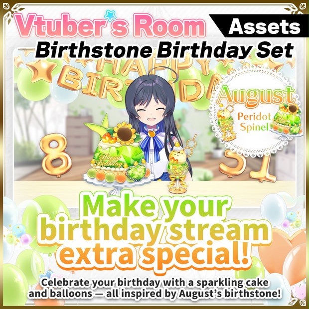 August Birthday Asset Pack – Peridot-Inspired Cake & Decorations ...