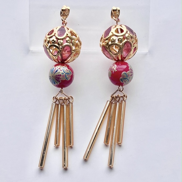 [アレルギー対応] 和風なステンドグラスのイヤリング - Hitofumi./金属アレルギー対応アクセサリー - BOOTH