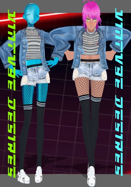 StripesNDenimRip Set. 90s Grunge Fashion - vintvgedesires - BOOTH