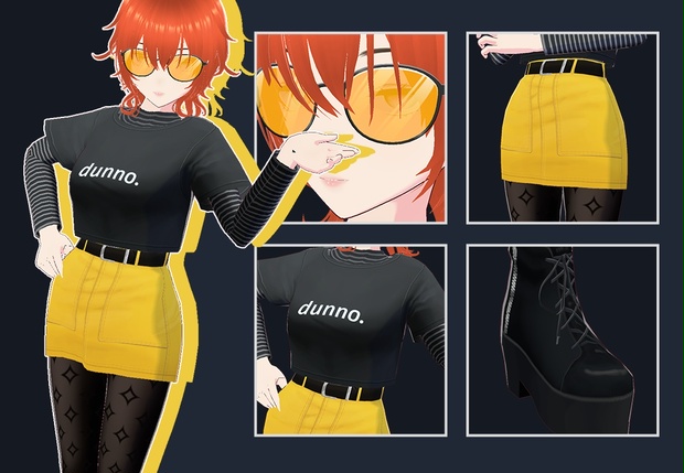 [VROID] Women's complete emo outfit | Skirt+shirt+boots+glasses ...