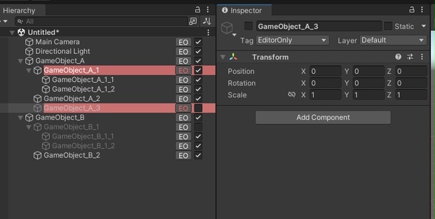 【無料】Hierarchy上でObjectのON/OFFやEditorOnlyタグを切り替える拡張エディタ - kiruto-shop - BOOTH