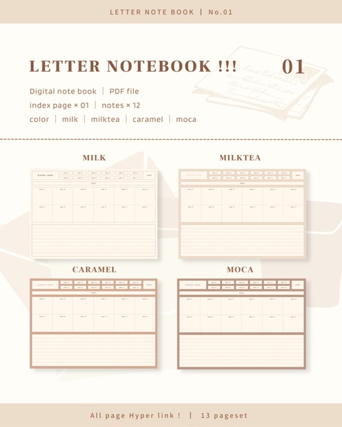 Letter note book ｜ No.01 - 𝐋𝐚𝐭𝐭𝐞𝐬𝐡𝐨𝐩 - BOOTH