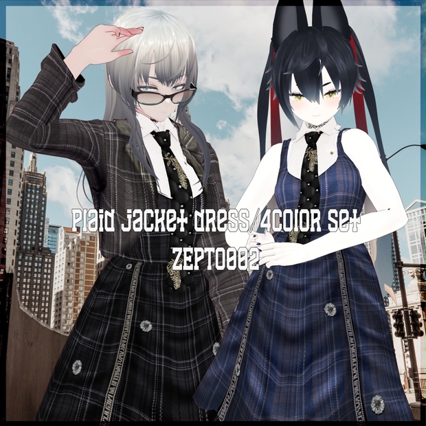 【VRoid texture】plaid jacket dress/4color set/ZEPTO002 - ZEPTO002 - BOOTH