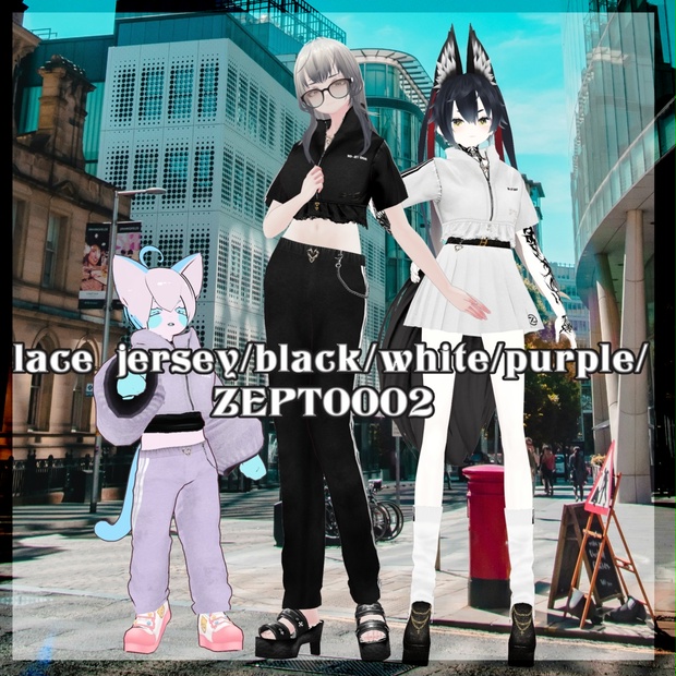 【VRoid texture】lace jersey/black＆white＆purple/ZEPTO002 - ZEPTO002 - BOOTH