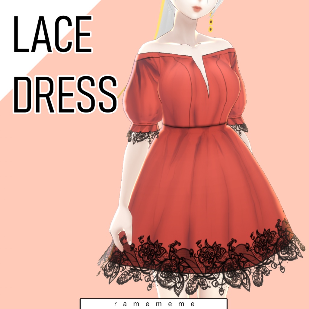 【VRoid】 Lace Dress Off-Shoulder - ramememe - BOOTH