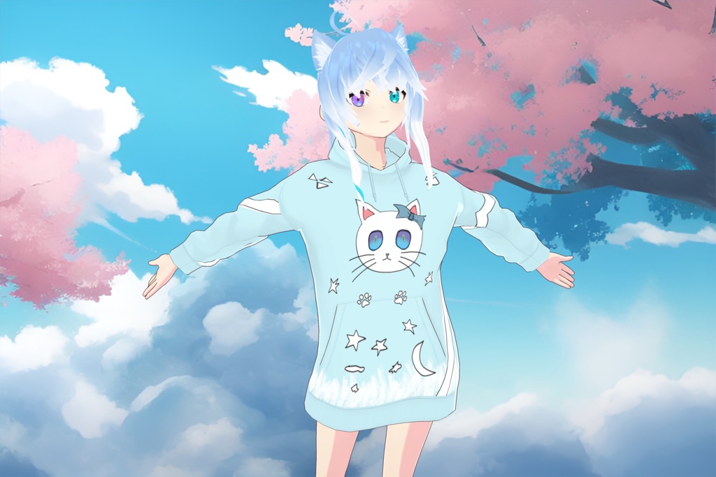 Neko Hoodie Sky blue Vroid Custom Item [VRoid用カスタムアイテム ネコフーディー スカイブルー ...
