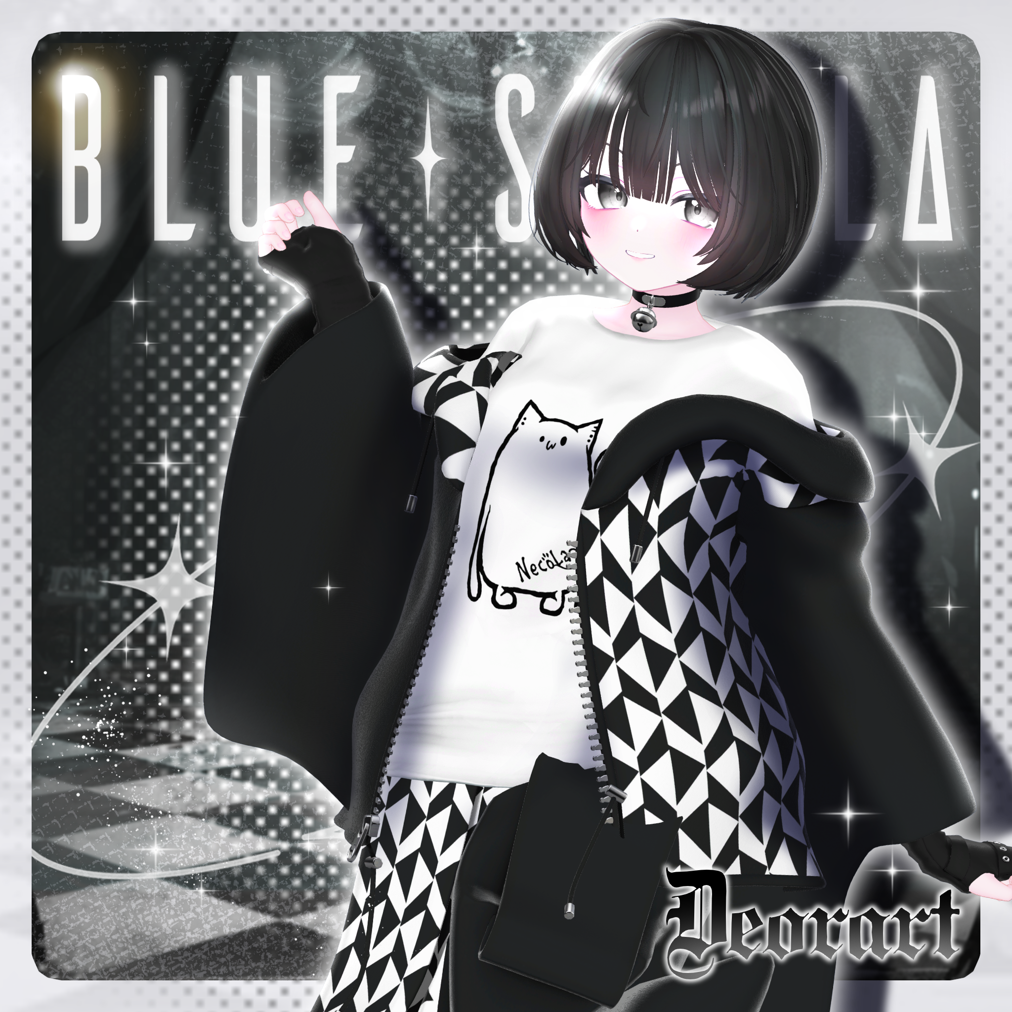 【Deorart モデル No.1リメイク】パンク系振袖パーカー・サルエルパンツコーデセット＆とろとろねこNECOLA #BLUESTELLA ...
