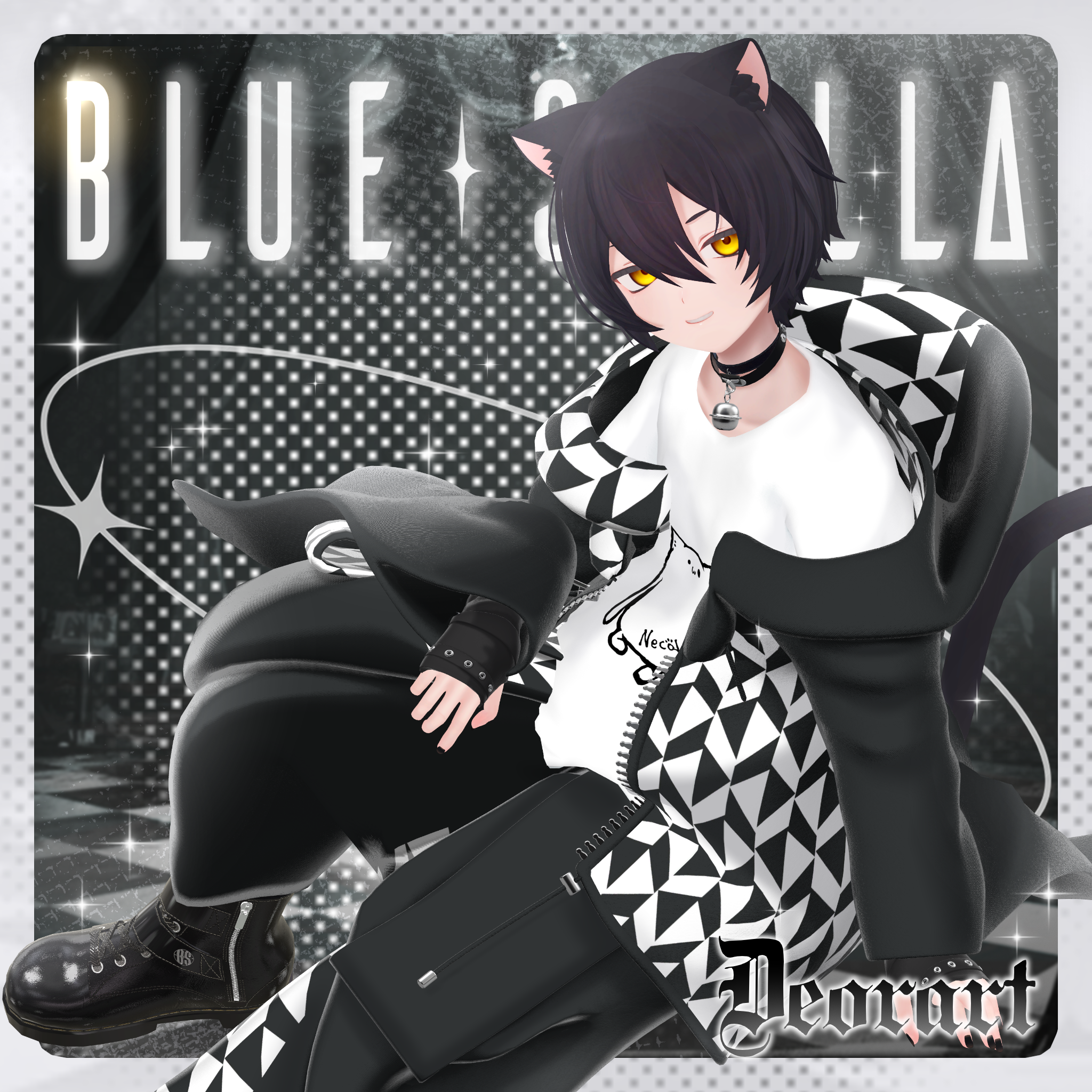 【Deorart モデル No.1リメイク】パンク系振袖パーカー・サルエルパンツコーデセット＆とろとろねこNECOLA #BLUESTELLA ...