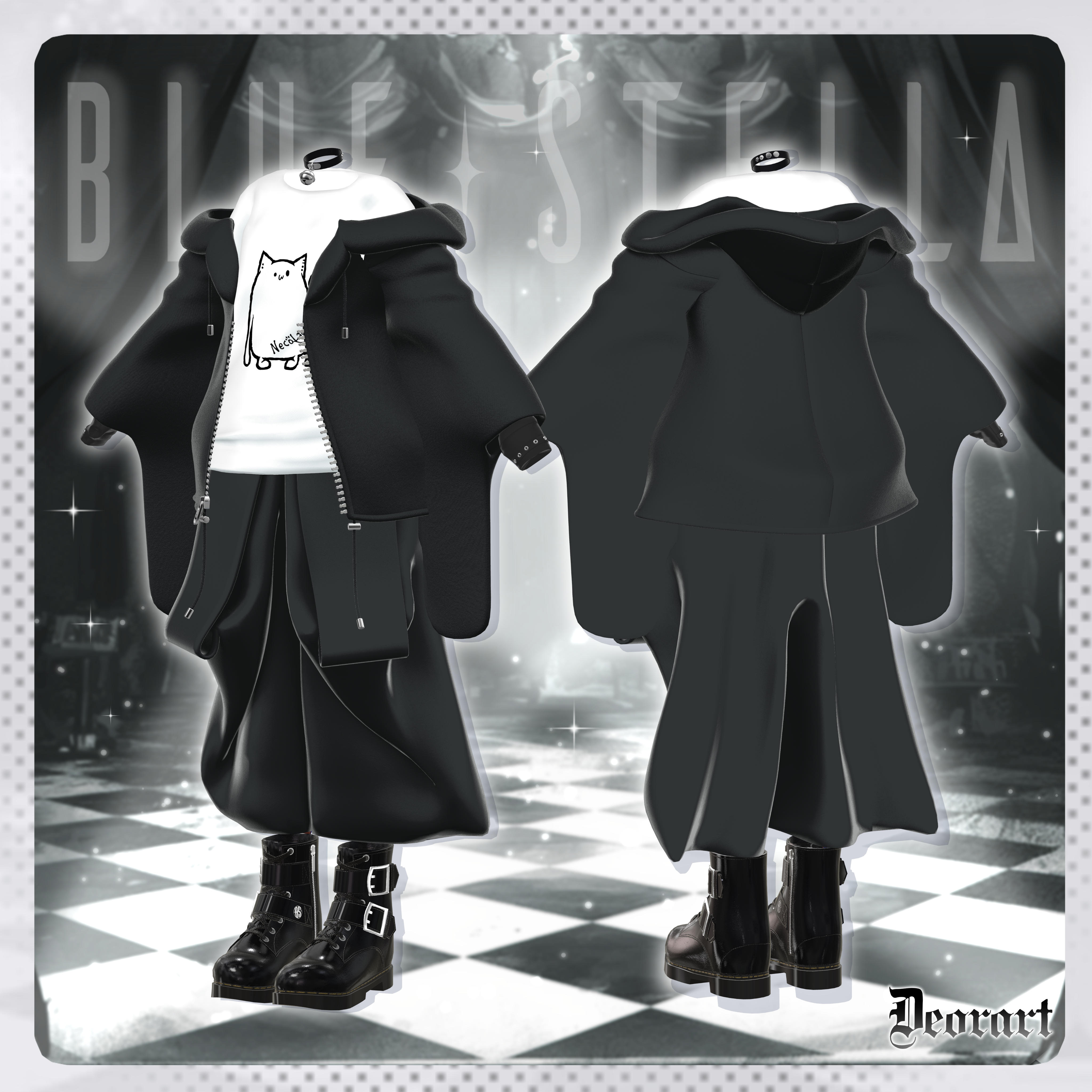 【Deorart モデル No.1リメイク】パンク系振袖パーカー・サルエルパンツコーデセット＆とろとろねこNECOLA #BLUESTELLA ...