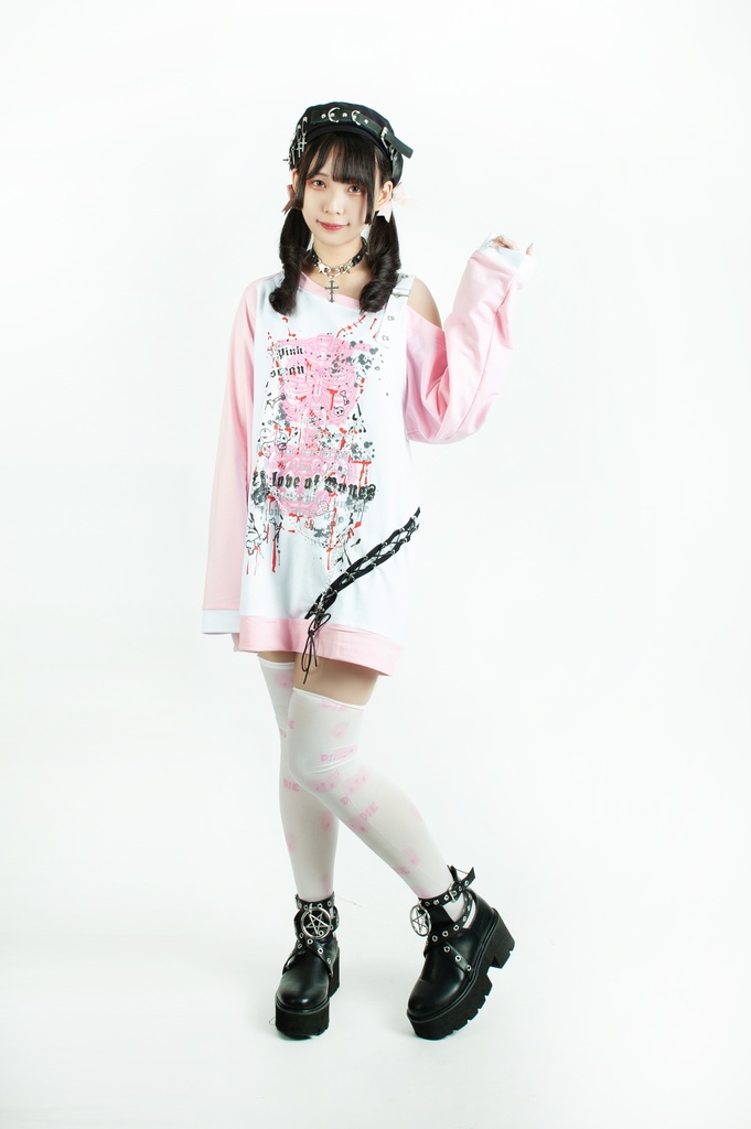 Jillpunk 王道パンク V系 壊れた模型 肋骨プリント ワンショルダー 肩出し レースアップ 鎖チェーン付き ゆったり 長袖Tシャツ カットソー オリジナル パンク メンズ レディーズ ...