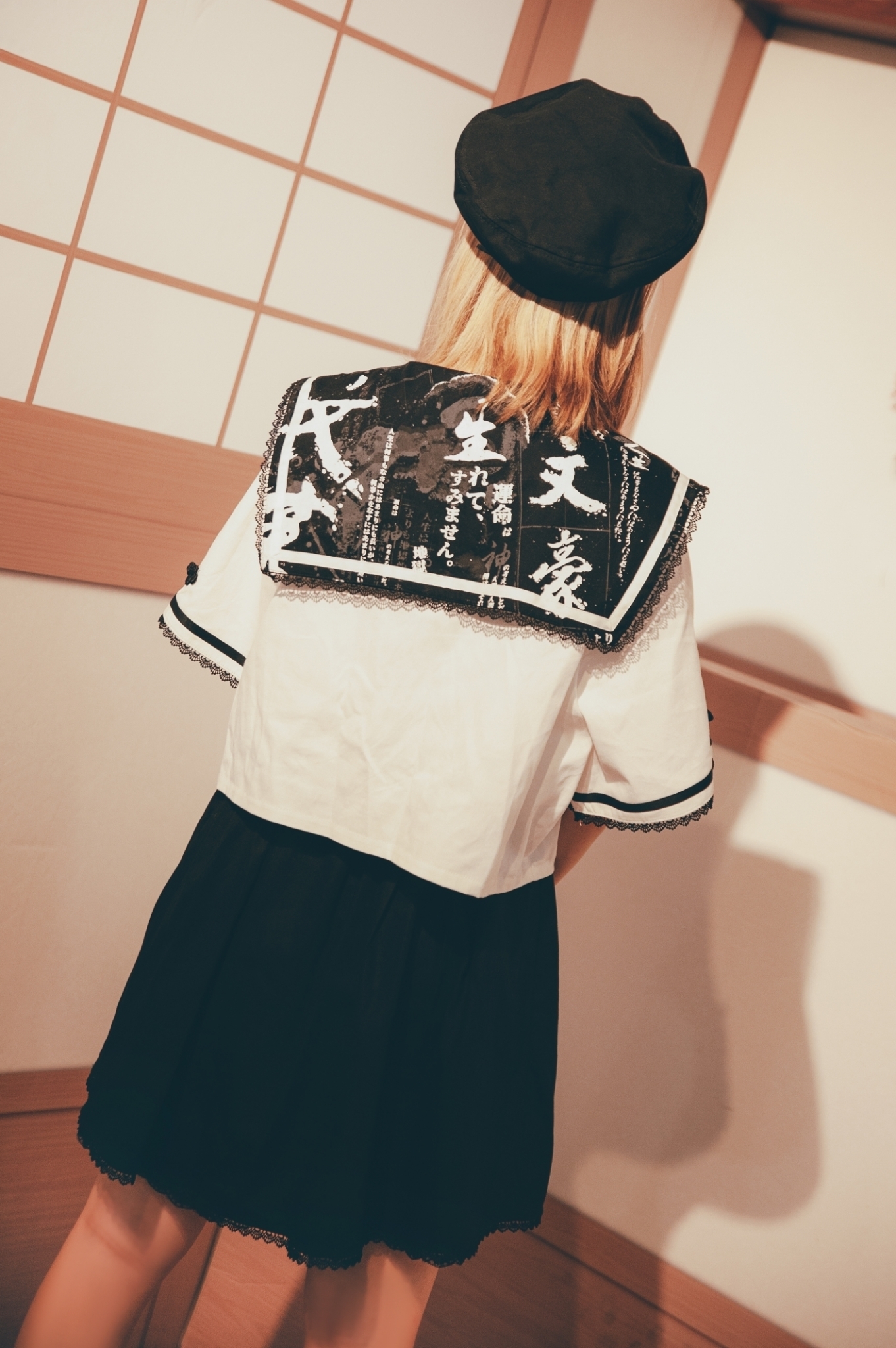 Jillpunk芥川龍之介 二次コン 文豪羅生門 人間不信 漢字柄 ダブルブレスト JKセーラー服 蝶ネクタイ付き チャイナボタン半袖 水兵制服ドレス タッセル鎖チェーン付き ワンピース ...