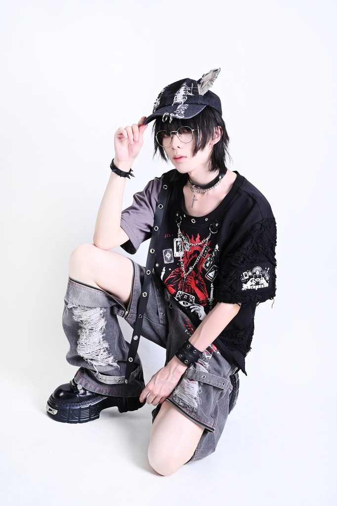 Jillpunk 王道パンク 煉獄代行者 古着 ロック ヘヴィメタル バンギャ マルチウェイ 2WAY デニムジーンズ パンツ ウォッシュ ダメージ加工 ゆったりシルエット メンズ レディーズ ...