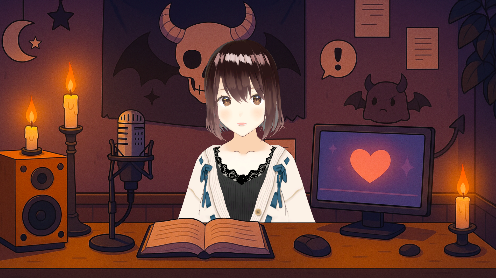 【VTuber・配信者向け】堕天使ラジオルーム｜ダーク×神秘 背景＋BGM素材セット【縦横2タイプ】 - StreamBox（ストリームボックス） - BOOTH