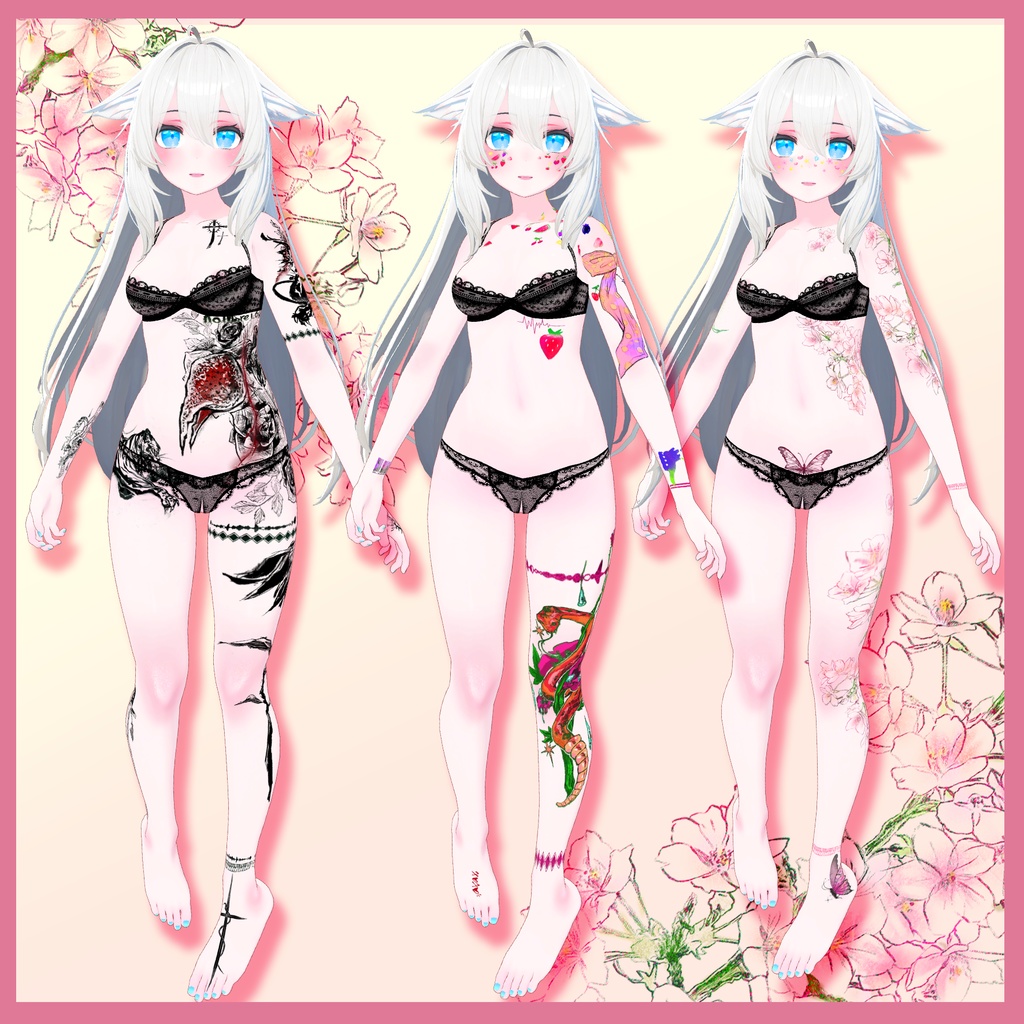 【VRChat】 Tattoo Texture Package for Spring Season / タトゥー、刺青、イレーズミーな感じを出せるみんなの春シーズンタトゥーテクスチャー ...
