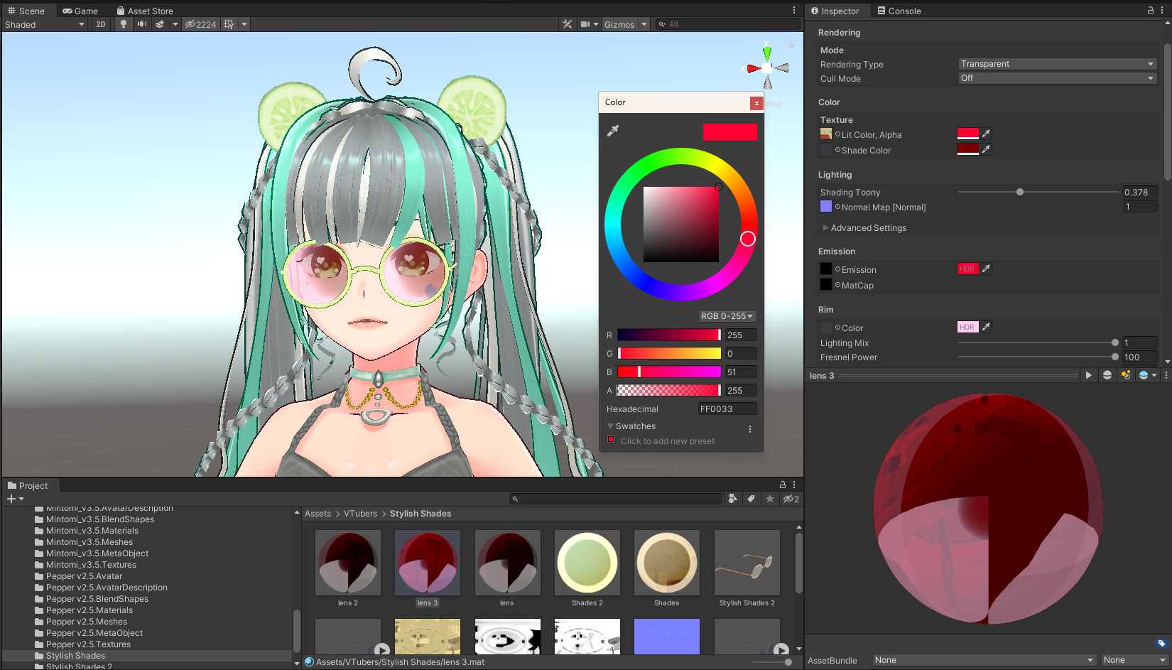 Rounded Eye Glass with Rim light effect 3D asset [for VRoid, VRChat ...