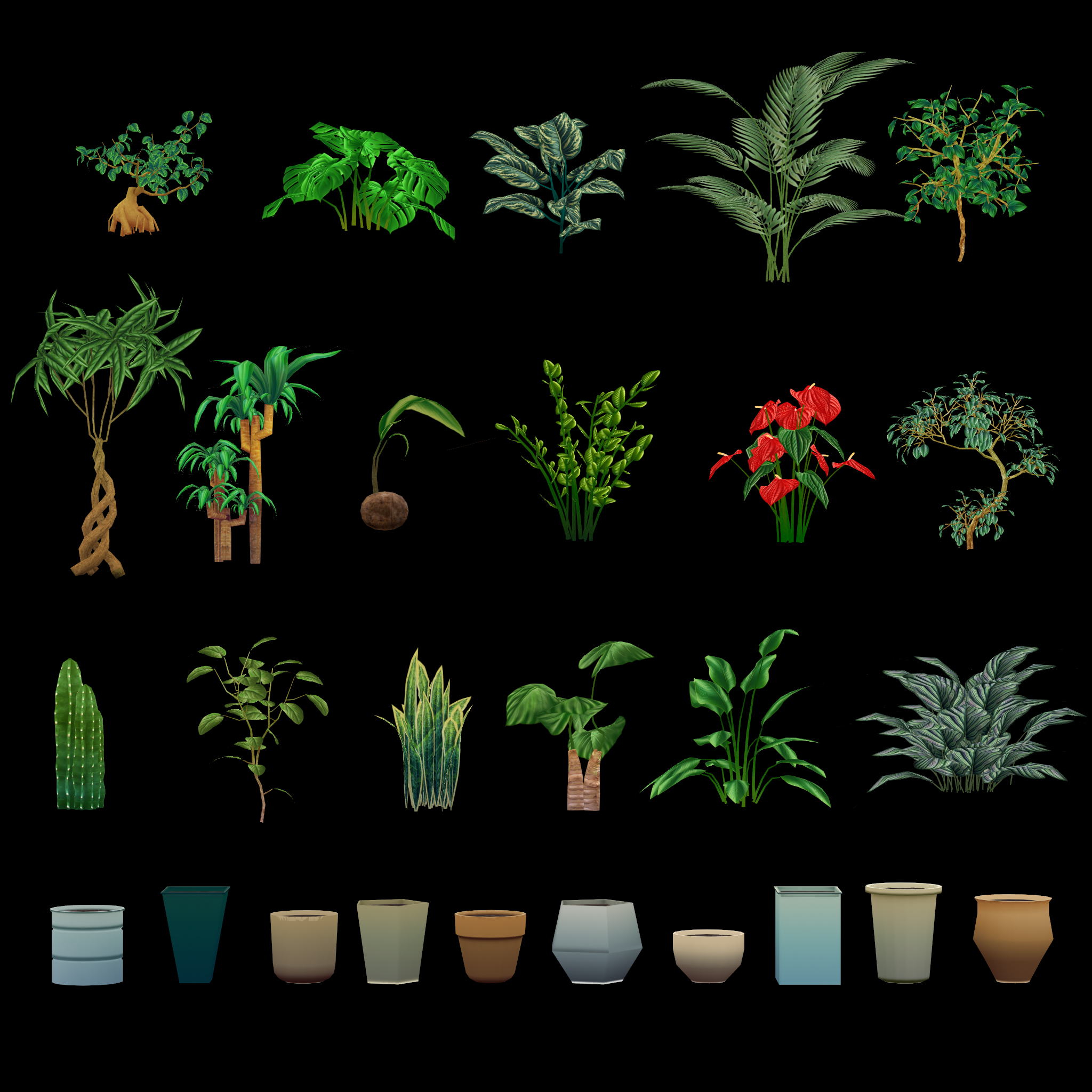 【3Dモデル】観葉植物17点×鉢10点の170パターンのVRchat用小物セット - hisakuri - BOOTH