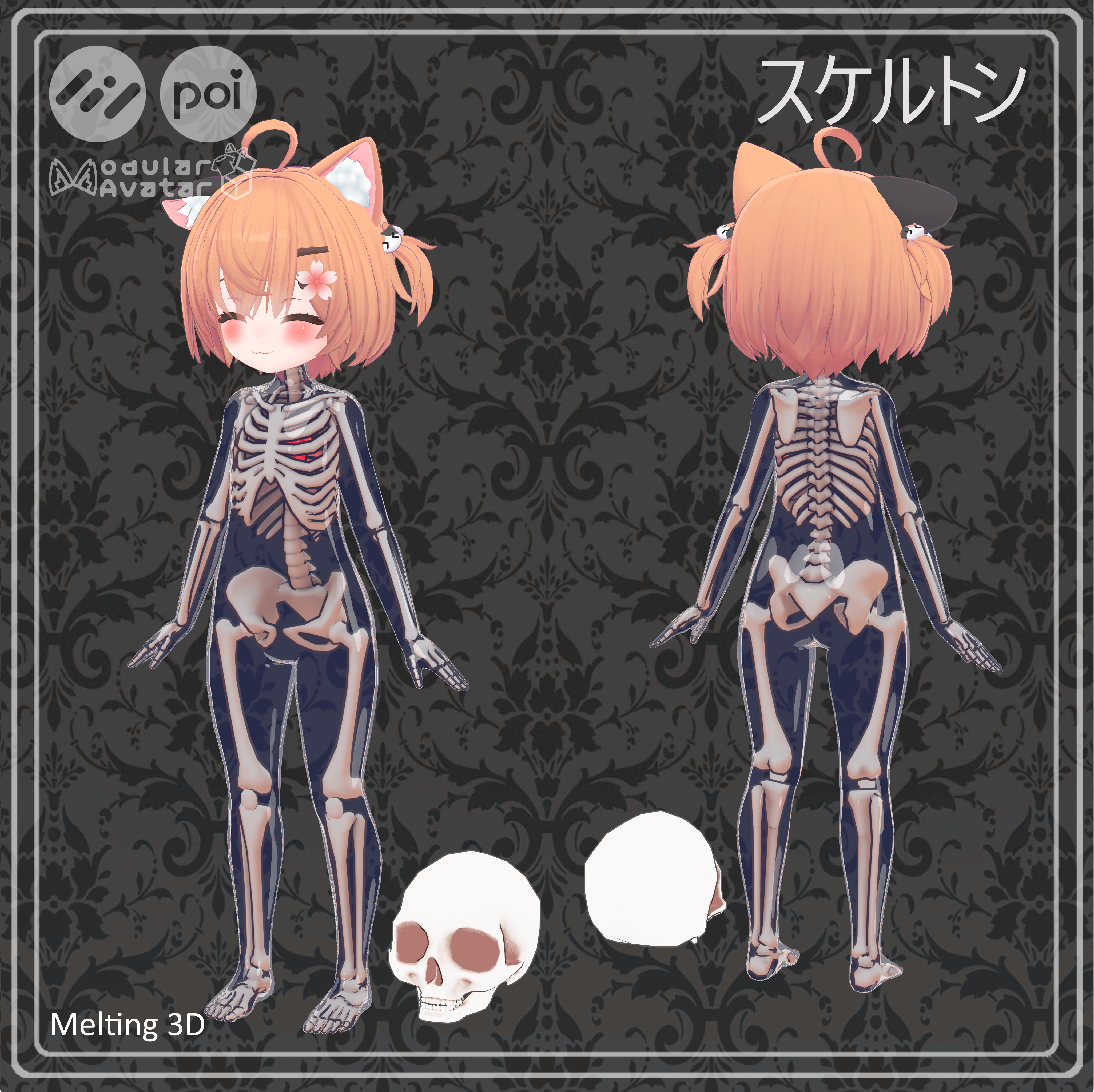 Chibi Skeleton and skull for 8 avatars - melting - BOOTH