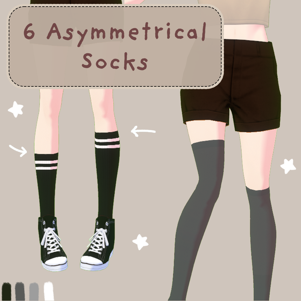 【VRoid】Asymmetrical Socks | 6 Textures (FREE) - Francake - BOOTH