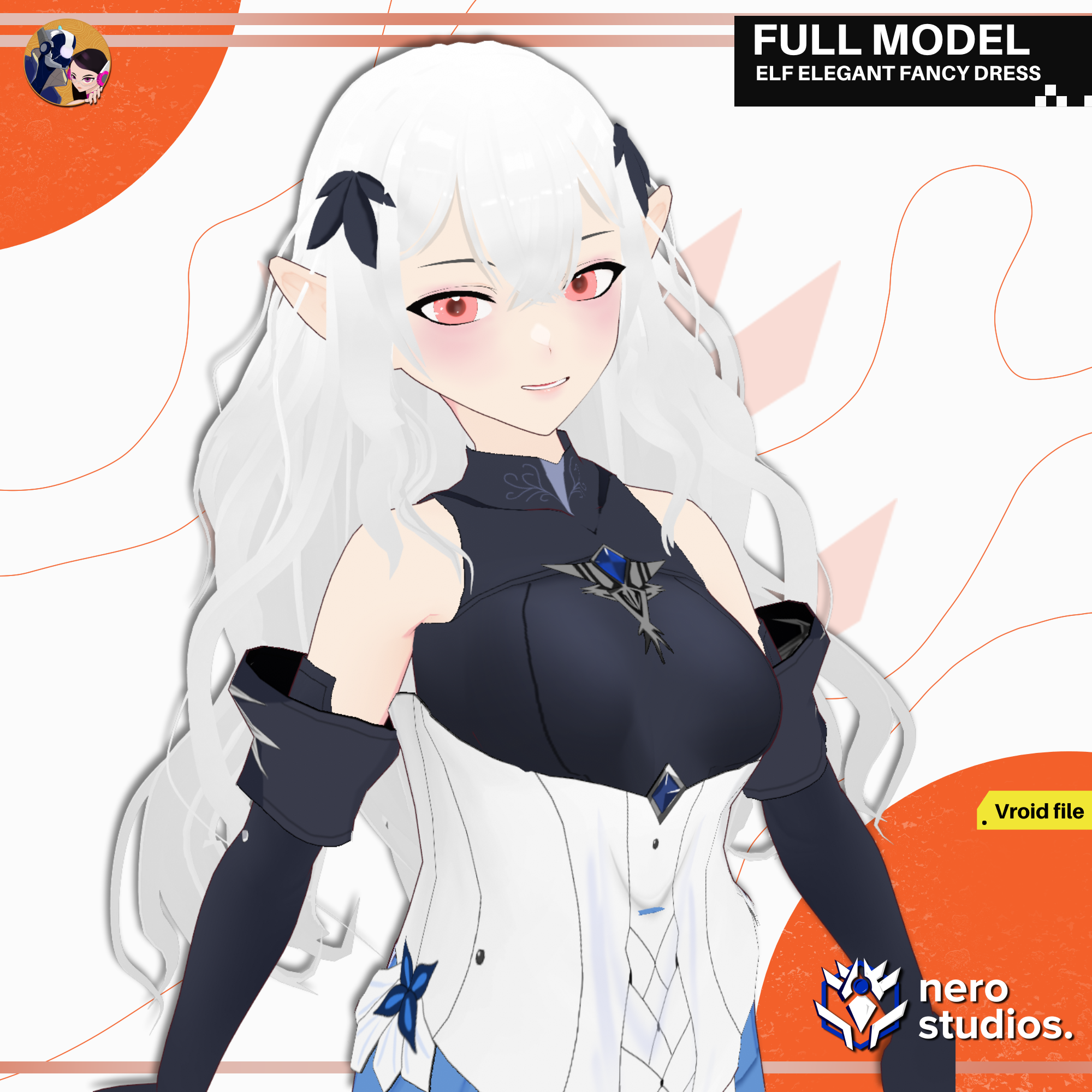 ELF ELEGANT FANTASY FANCY DRESS FULL OUTFIT SET PRESET HAIR VROID CUTE AND SEXY COAT GLOVES ...