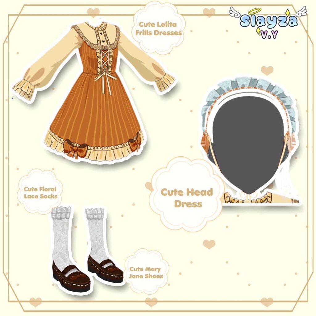 [VROID] FREE Cute Orange Lolita Frills with Headband 2023 - V.Y Atelier - BOOTH