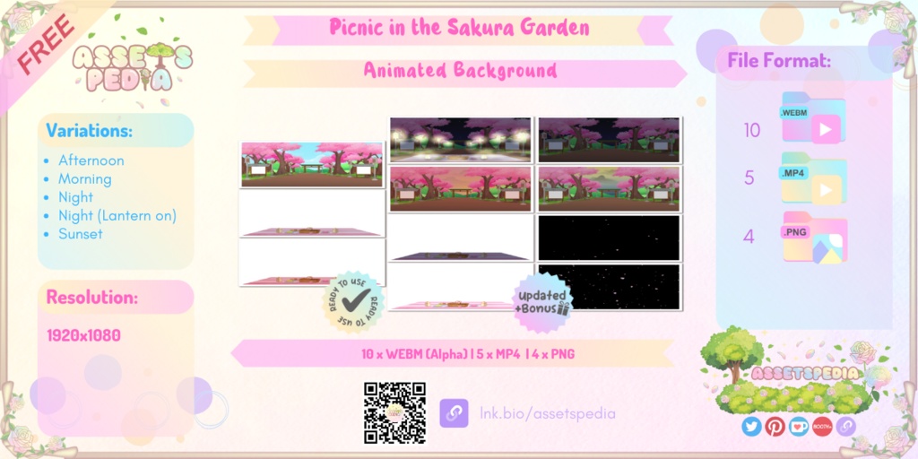 [F2U] Animated Vtuber Background Picnic in the Sakura Garden ...