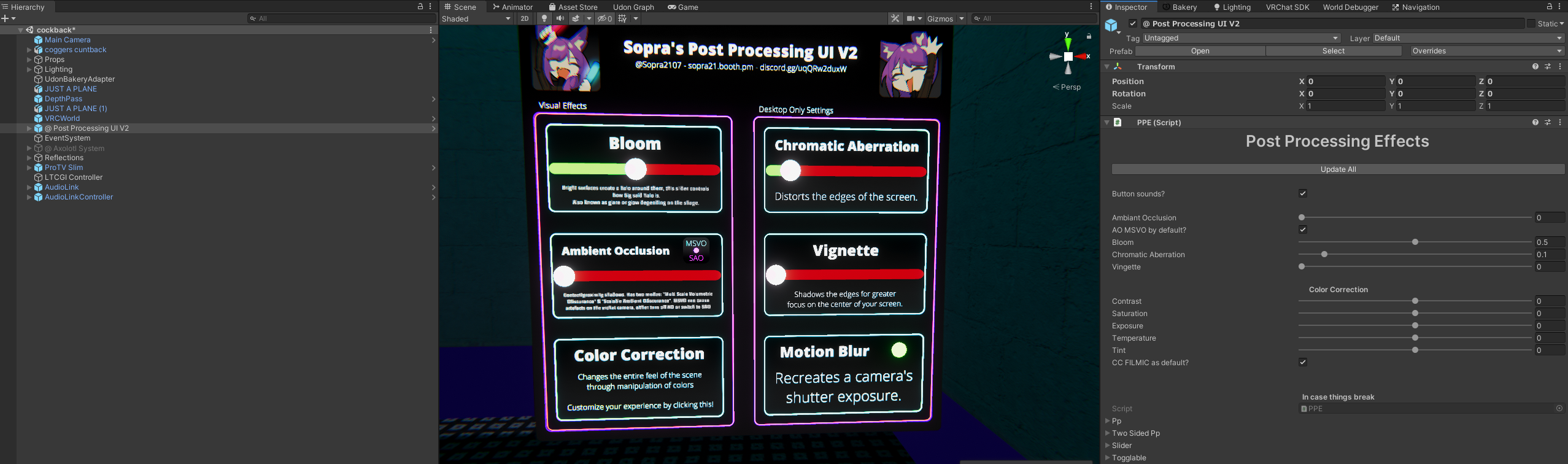 Free Post Processing UI V2.2 for VRChat Udon worlds - Sopra - BOOTH