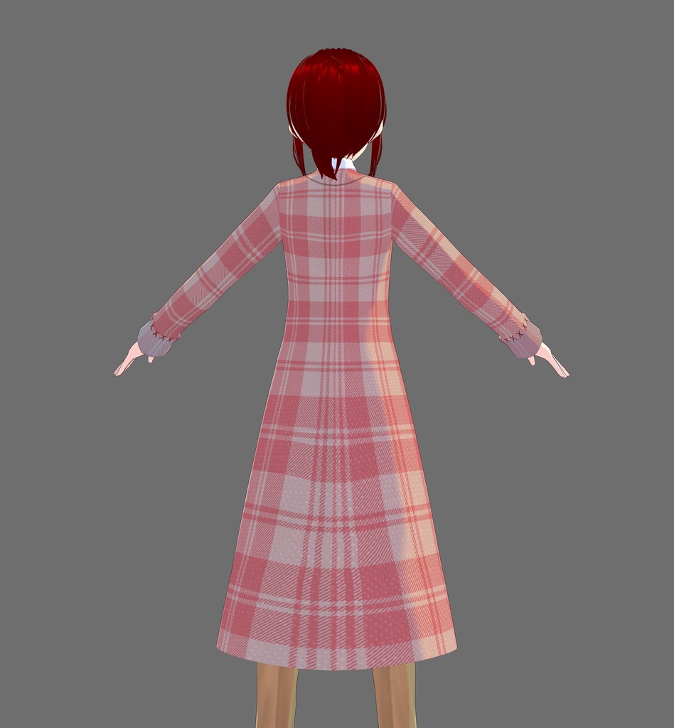 Red Plaid Vroid Trench Coat - koki Najma - BOOTH
