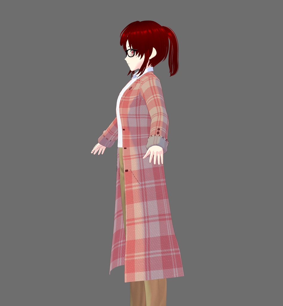 Red Plaid Vroid Trench Coat - koki Najma - BOOTH