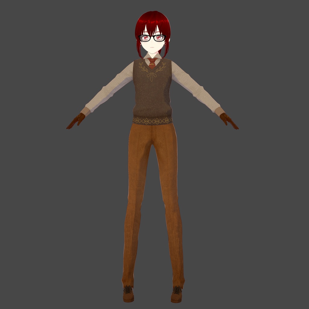 Brown Leather Formal Vroid Suit Outfit - koki Najma - BOOTH