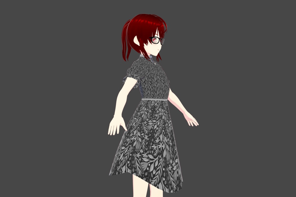 Grey/Black "Leaf-Pattern" Vroid Dress - koki Najma - BOOTH