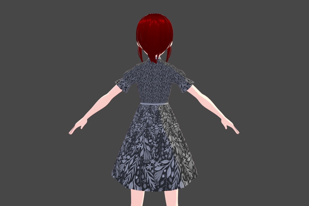 Grey/Black "Leaf-Pattern" Vroid Dress - koki Najma - BOOTH