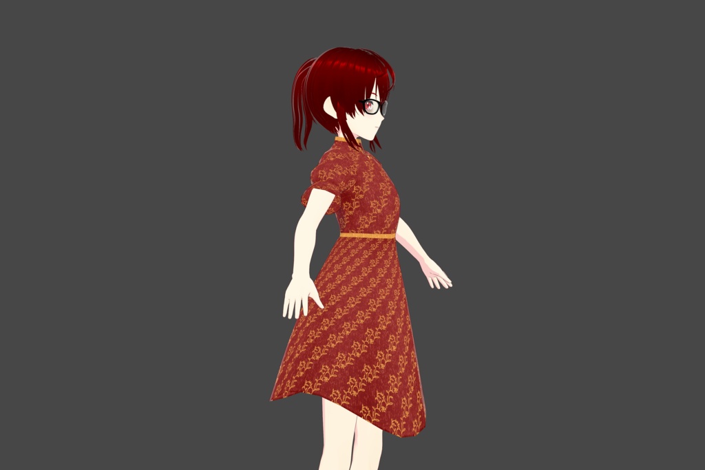 Red/Gold Floral Vroid Dress - koki Najma - BOOTH