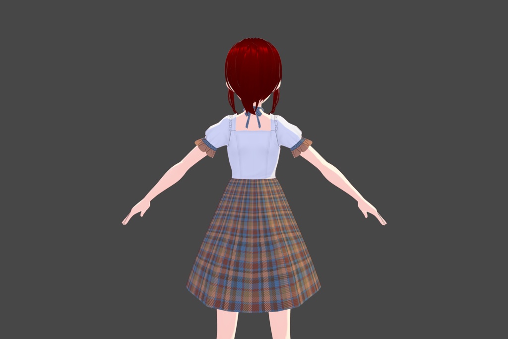 White/Brown/Blue Plaid Bows Vroid Dress - koki Najma - BOOTH
