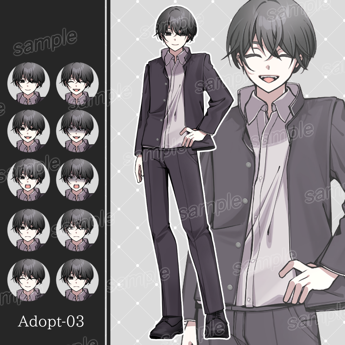 【立ち絵/Adopt.03】学ランの男子学生【表情10種＋おまけ付き】 - nerve2021 - BOOTH