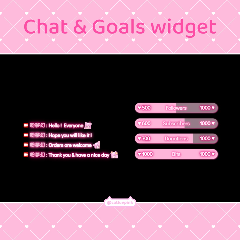【配信】Pink Neon - Chat and Goals Widget for Stream | Twitch/Facebook - ♡ Cat Luvpink ♡ - BOOTH
