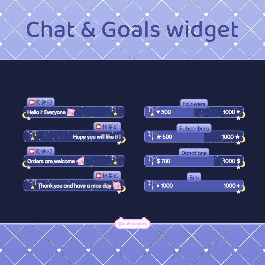 【配信】Starry sky moon - Chat and Goals Widget for Stream | Twitch/Facebook - ♡ Cat Luvpink ♡ - BOOTH