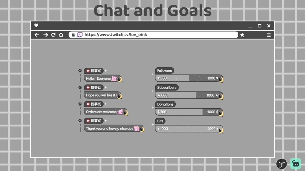 【配信】Night black cat - Chat and Goals for Stream - Twitch/Facebook Chat Box - ♡ Luv_pink ♡ - BOOTH