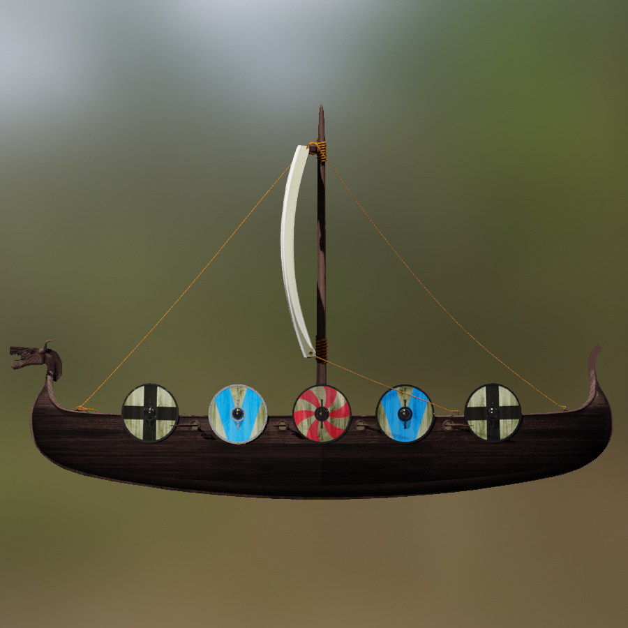 Drakkar Viking Boat Dragon Sea Serpent Head Wood Ship Sail V Shield ...