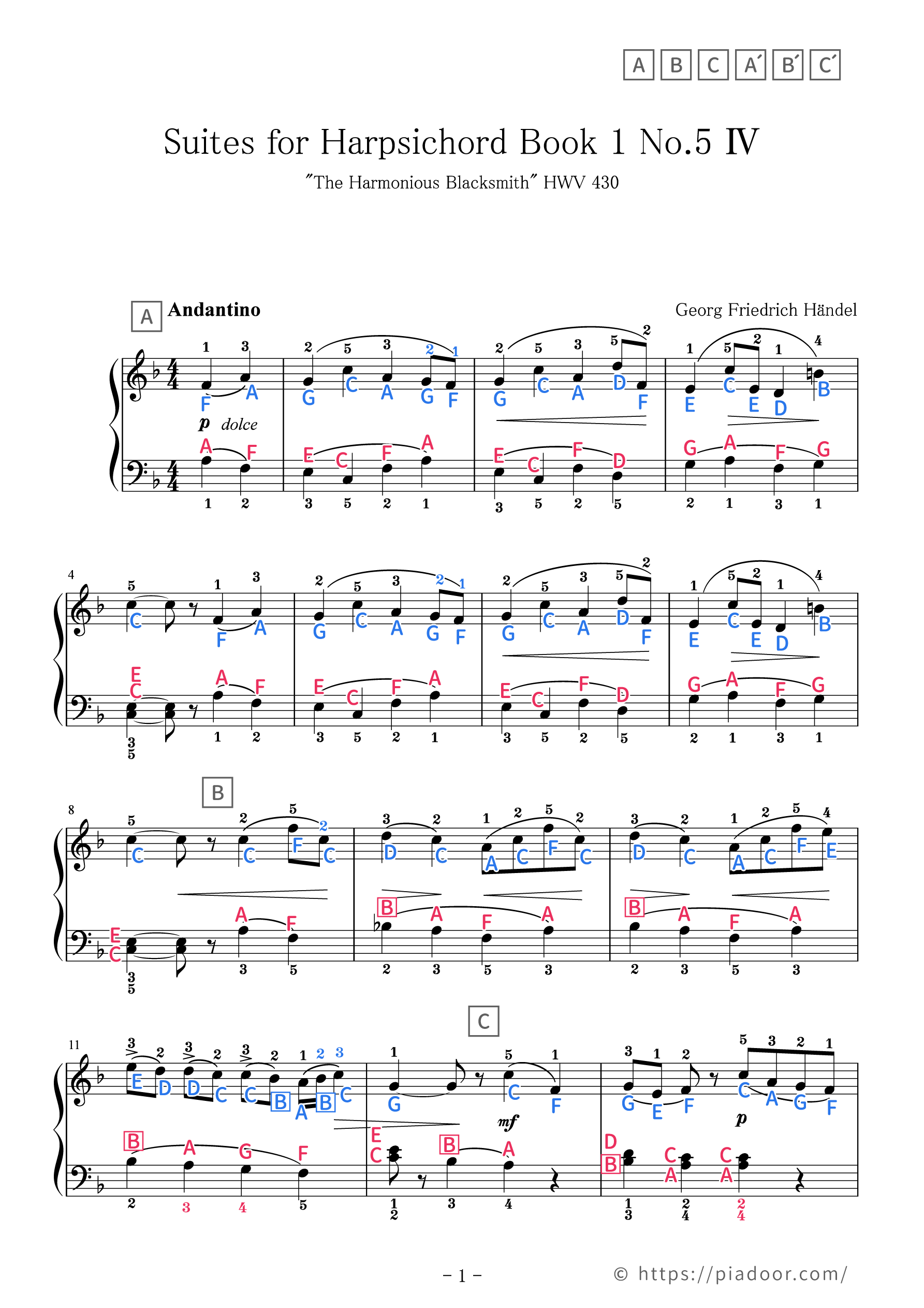 The Harmonious Blacksmith Sheet Music For Piano (With Letters / With ...