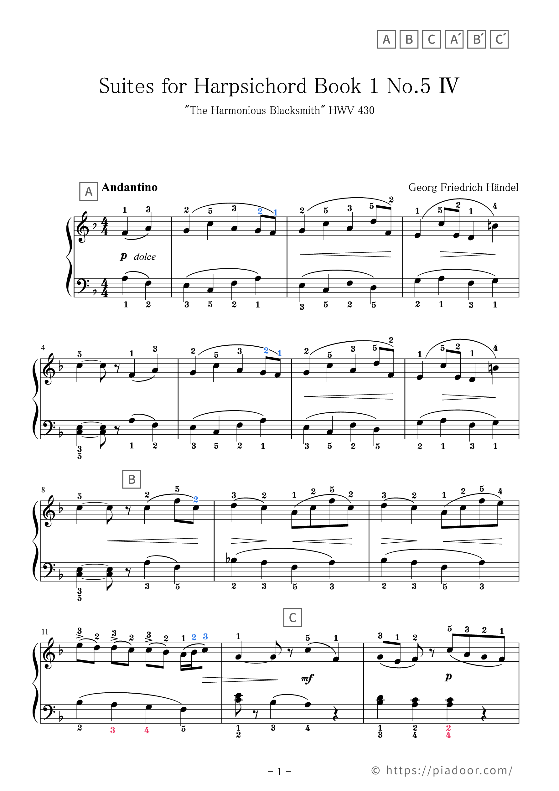 The Harmonious Blacksmith Sheet Music For Piano (With Letters / With ...